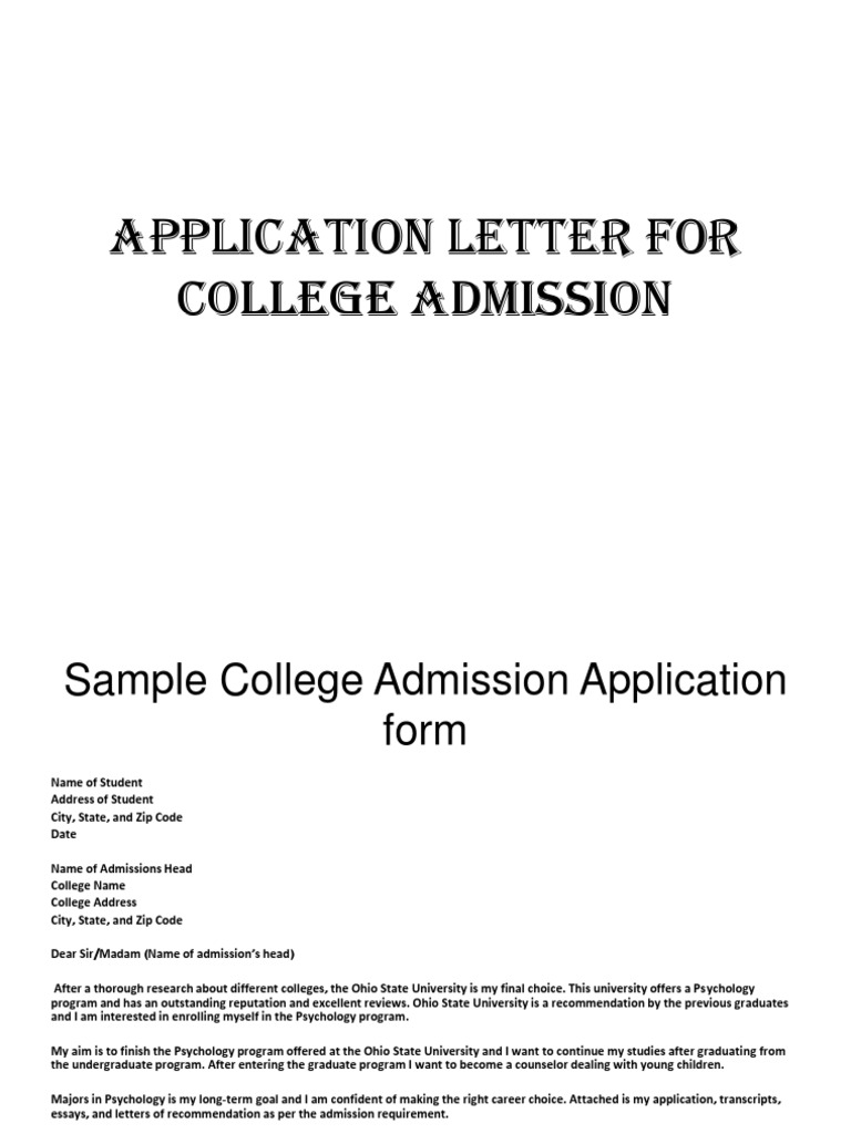 Application Letter For College Admission Humss 11 Amor | PDF