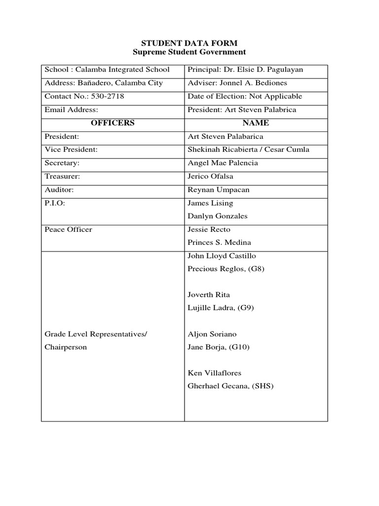 Student Data Form | PDF