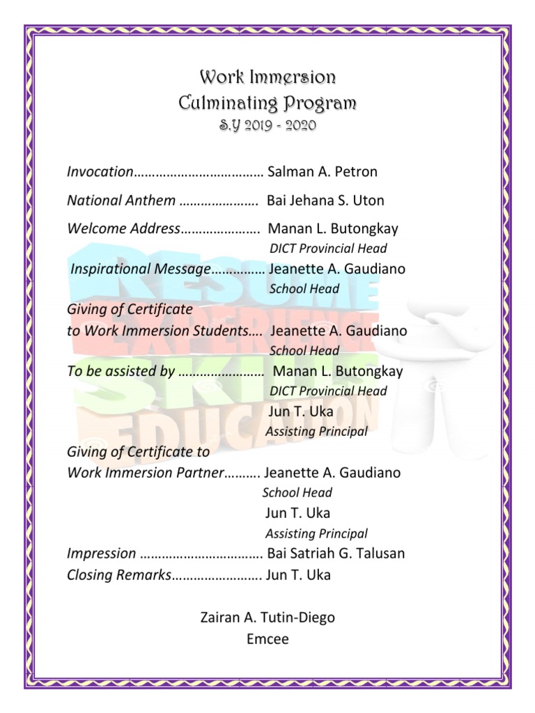 Work Immersion Program Culmination | PDF