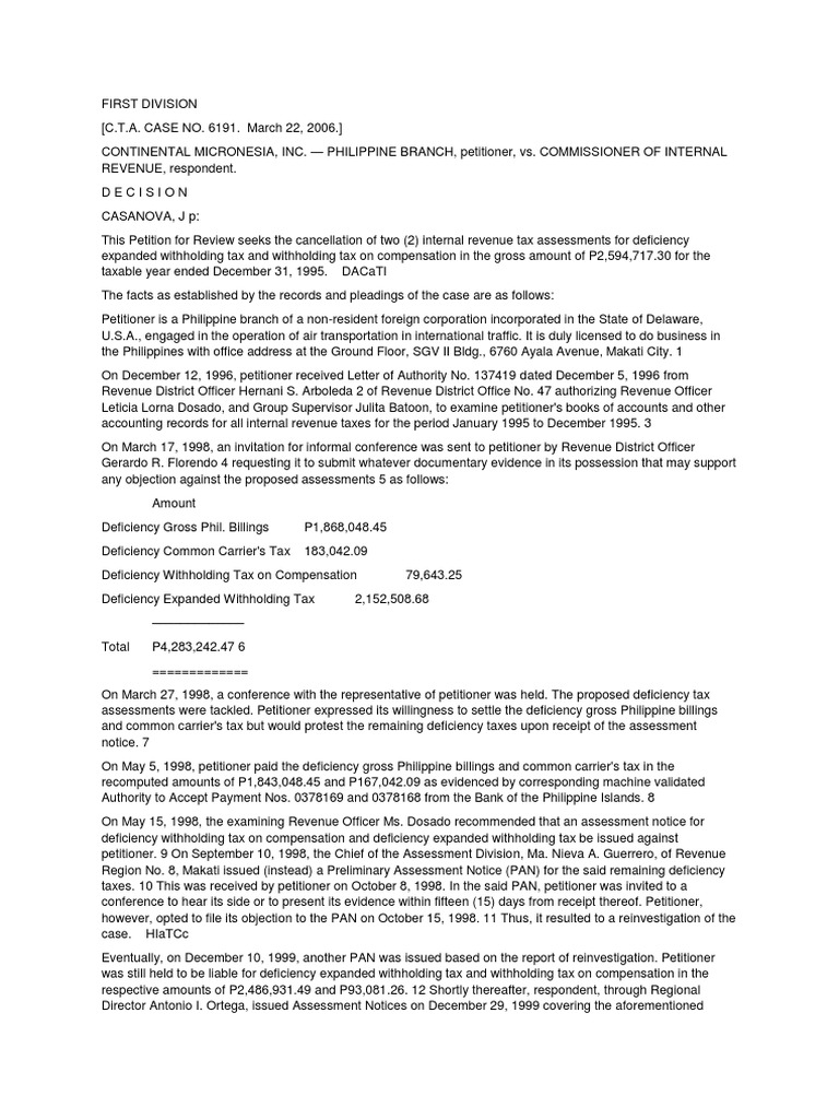 CTA Case No. 6191 | PDF | Employee Benefits | Withholding Tax
