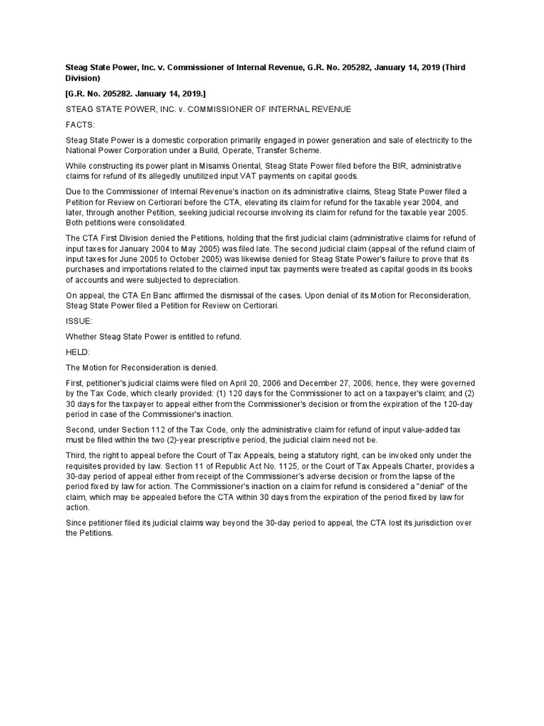 Steag State Power, Inc. v. Commissioner of Internal Revenue, G.R. No ...