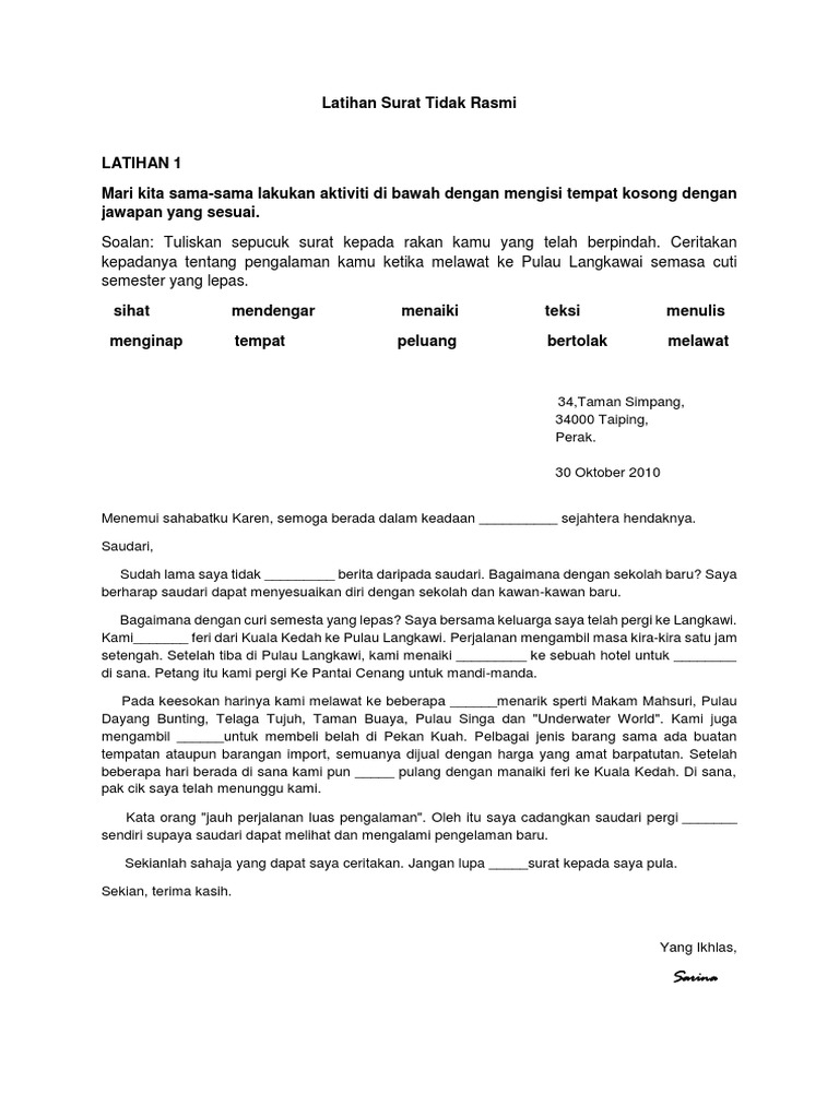 Latihan Surat Tidak Rasmi | PDF