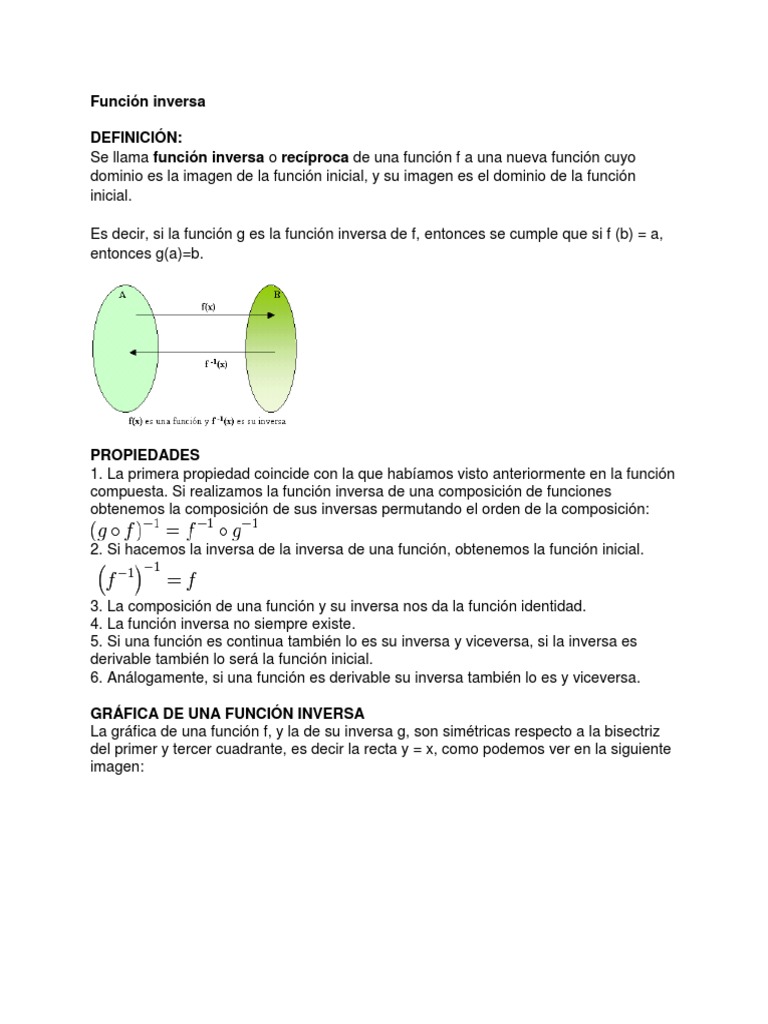 Definición y Propiedades de Funciones Inversas | PDF | Función ...