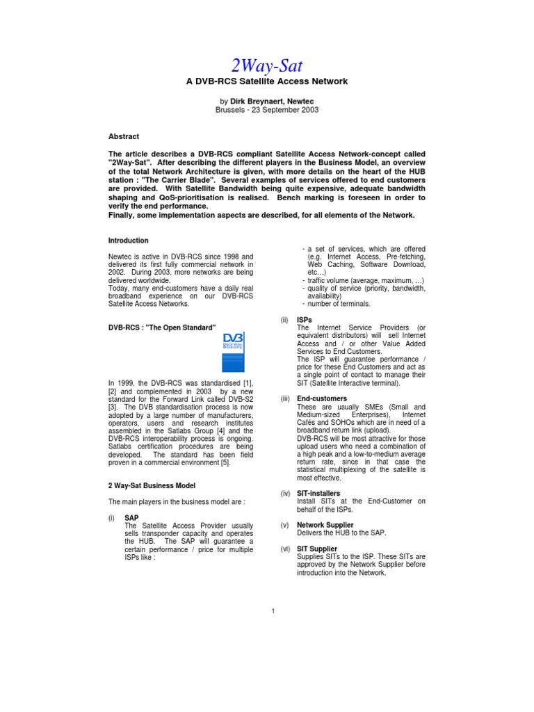 2Way-Sat: A DVB-RCS Satellite Access Network | PDF | Virtual Private ...