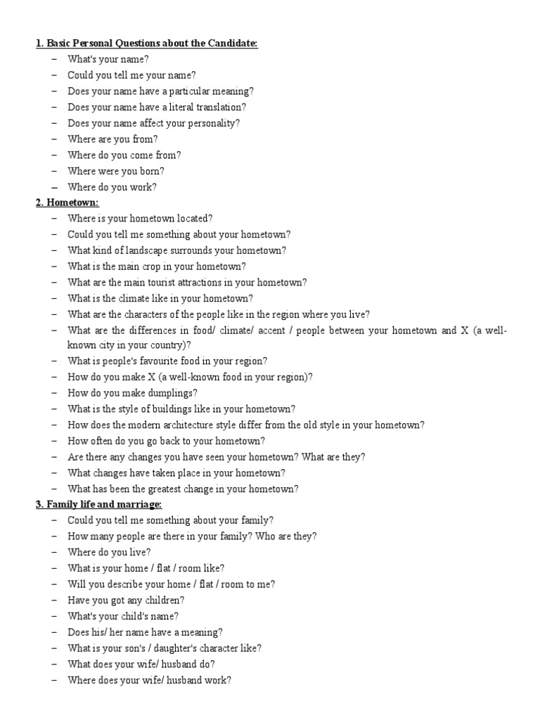 Basic Personal Questions About The Candidate | Download Free PDF | Wife ...