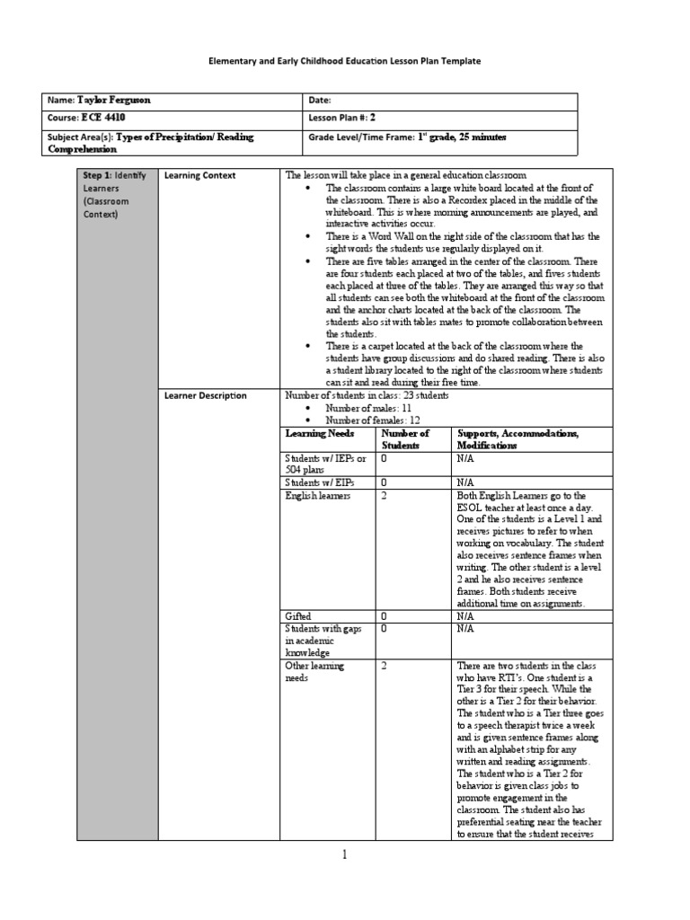 Ece 4410 Lesson Plan 2 | PDF | Educational Assessment | Reading ...