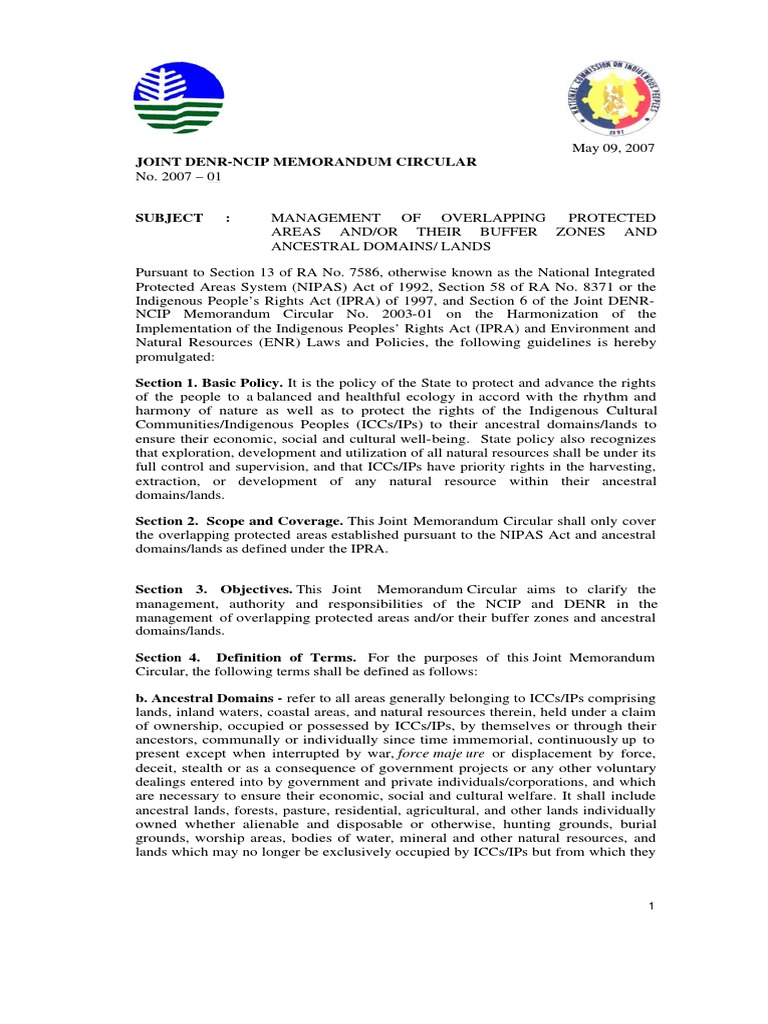 Joint Denr Ncip MC 2007-01 | PDF | Protected Area | Natural Environment