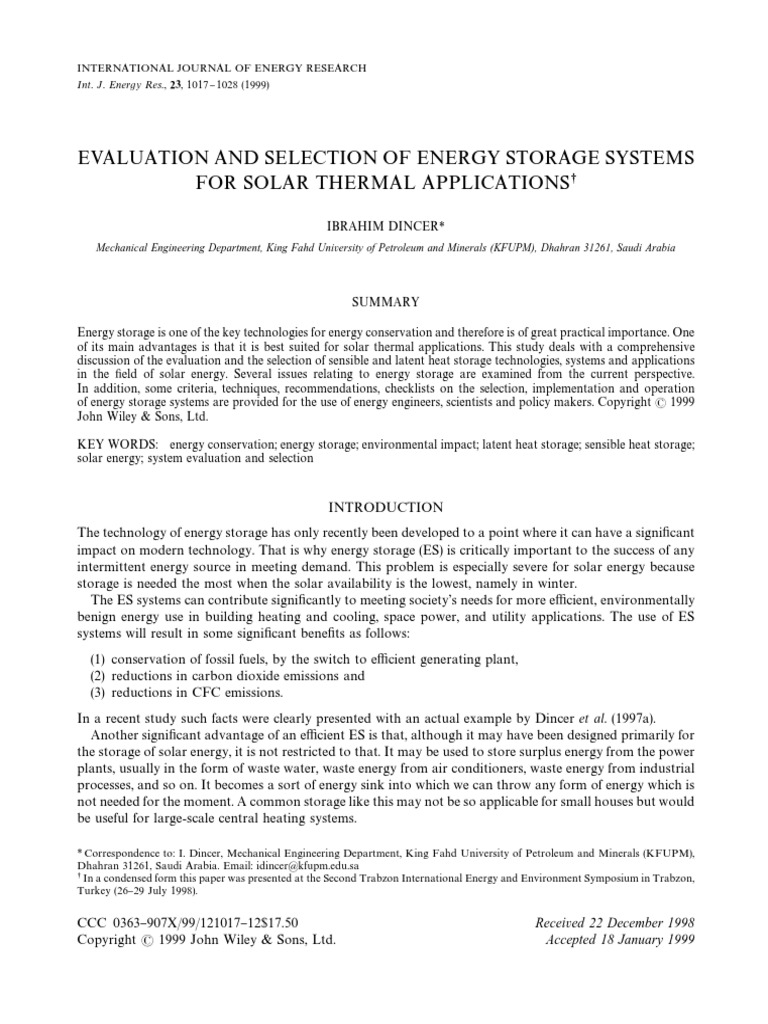 Evaluation and Selection of Energy Storage Systems | PDF | Solar Energy ...