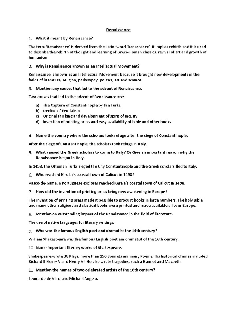 History Notes Class IX (Rennaissance) | Download Free PDF | Renaissance ...