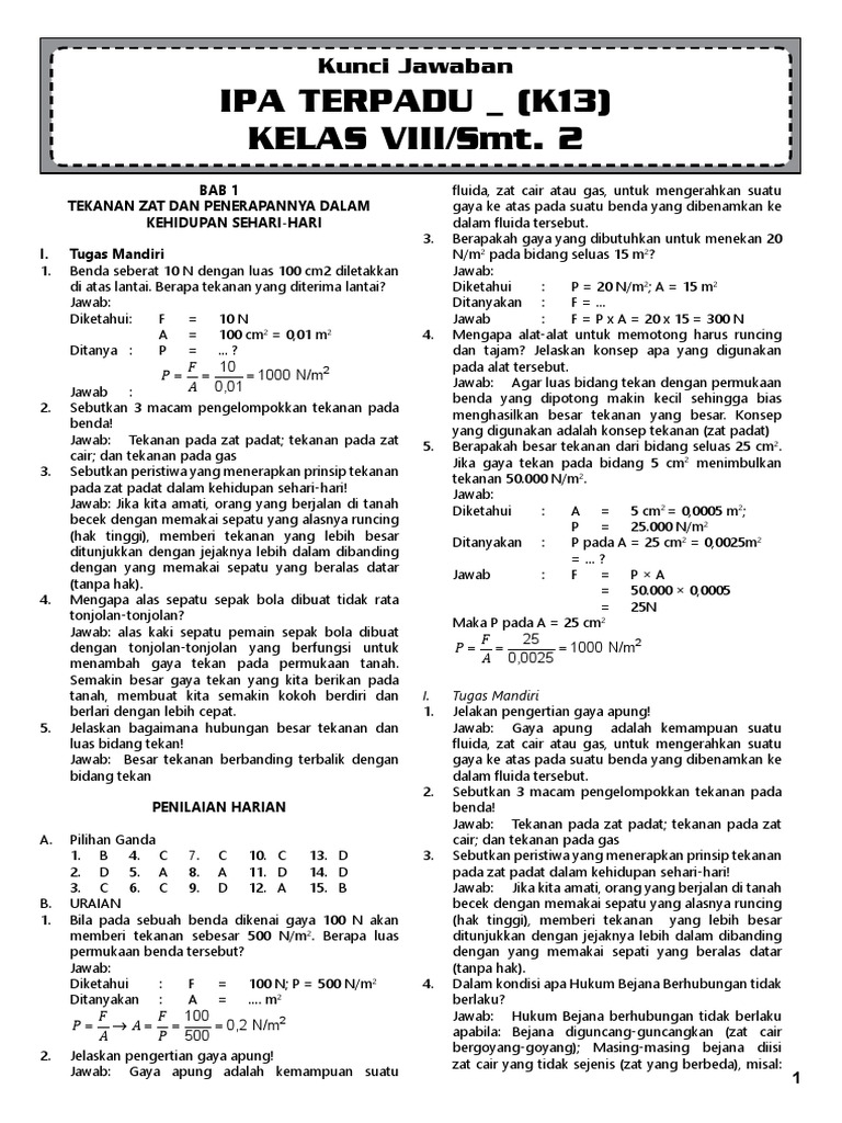 Kunci IPA TERPADU 8B K13 | PDF