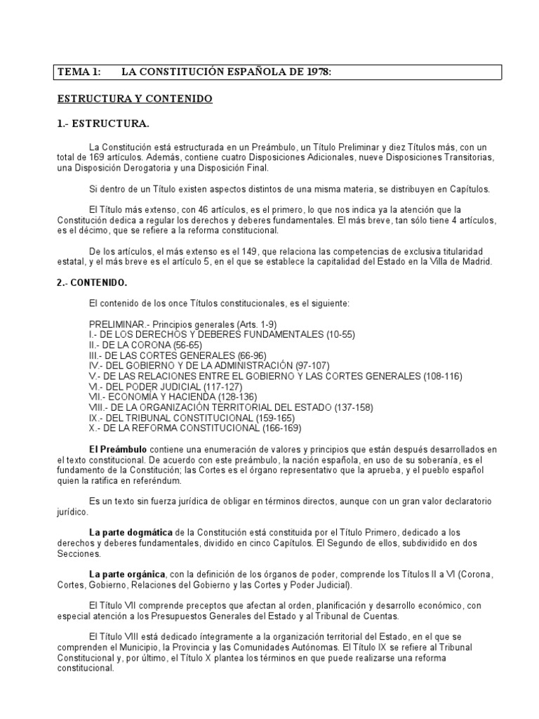 Tema 1 Constitucion Española | PDF | Constitución | Estado (política)