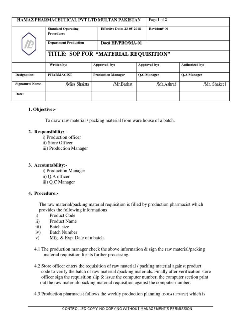 Sop 01 Material Requisition | PDF | Computing | Computing And ...