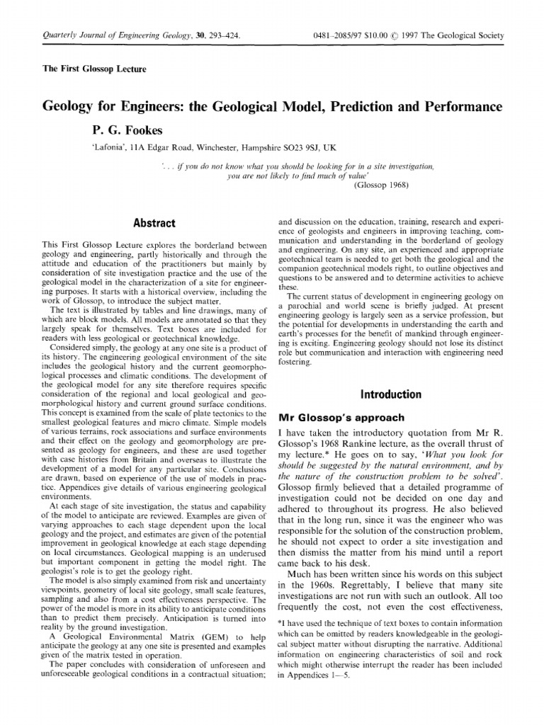 Geology For Engineers: The Geological Model, Prediction and Performance ...