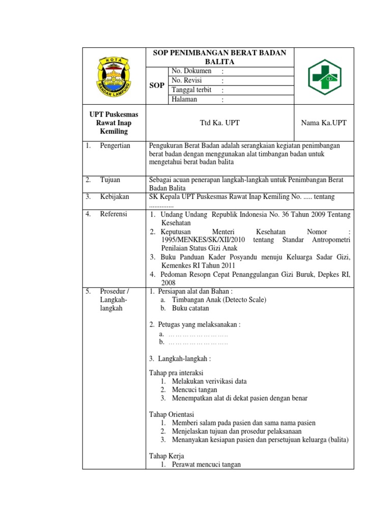 Sop Penimbangan Berat Badan Balita | PDF | Pengembangan Diri | Kesehatan Holistik