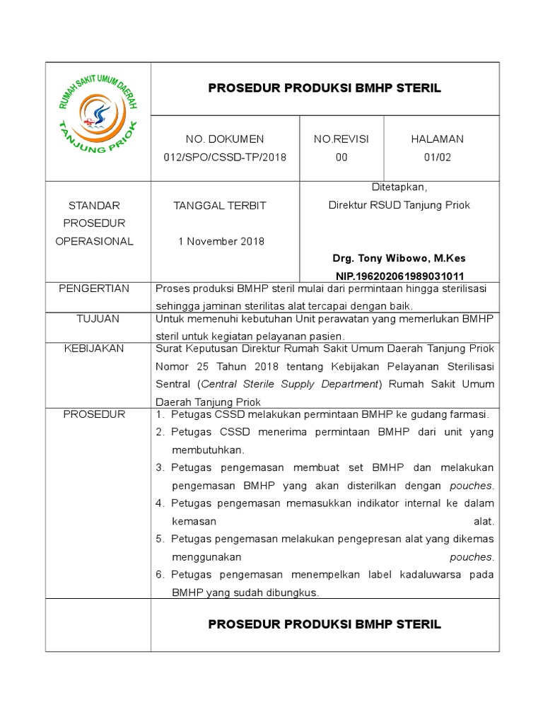 Prosedur Produksi BMHP Steril RSUD | PDF | Teknologi & Rekayasa