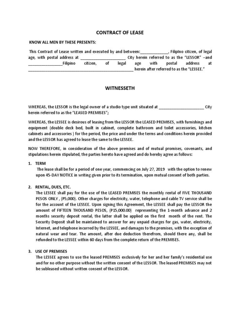 Studio Lease Agreement Template | PDF | Lease | Common Law