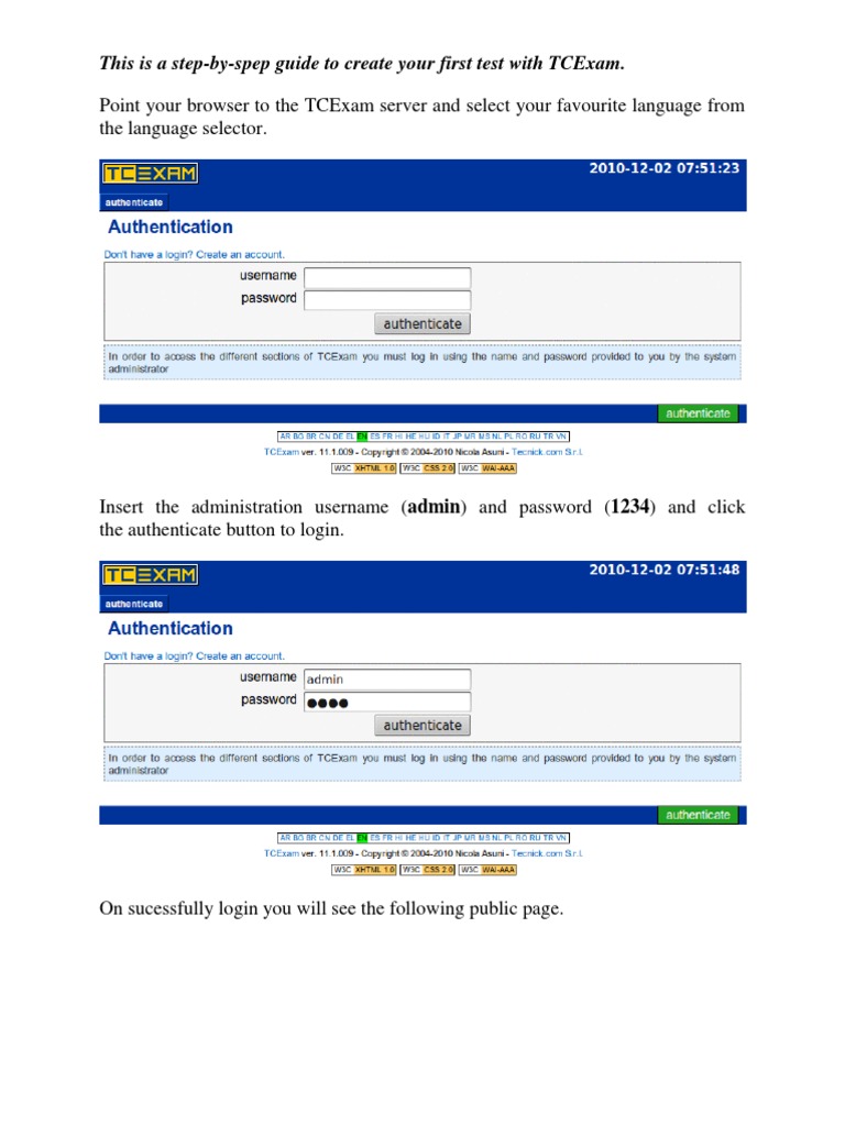Tcexam Step by Step Guide | PDF | User (Computing) | Login