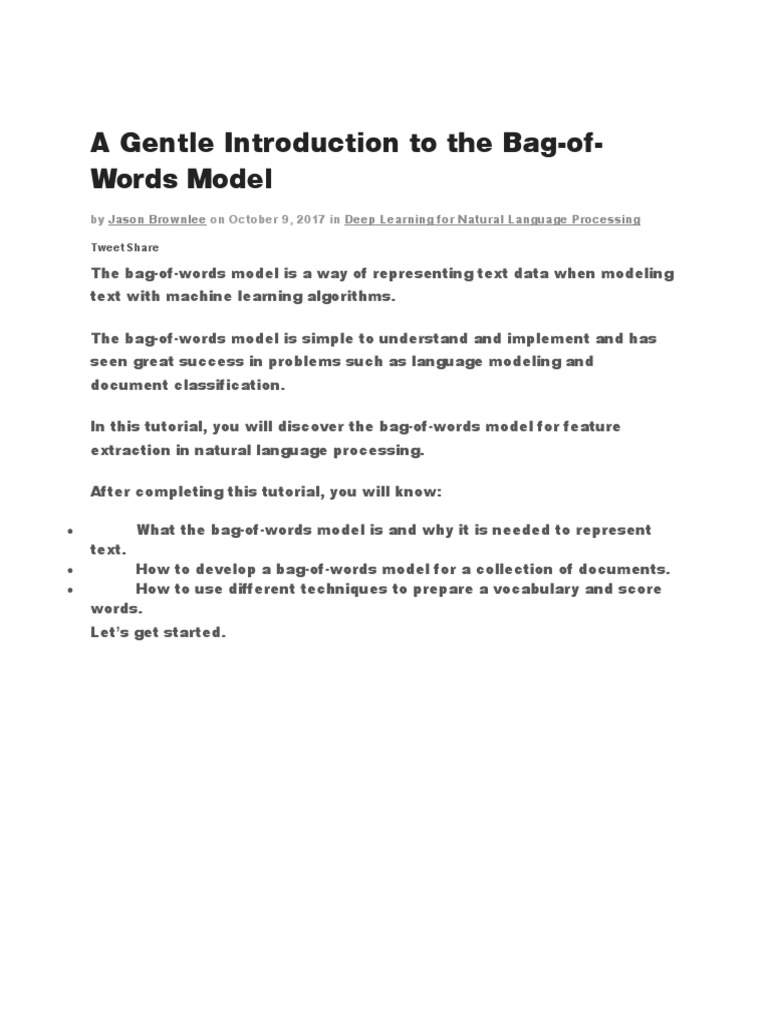Basics of Bag of Words Model | PDF | Cybernetics | Areas Of Computer ...