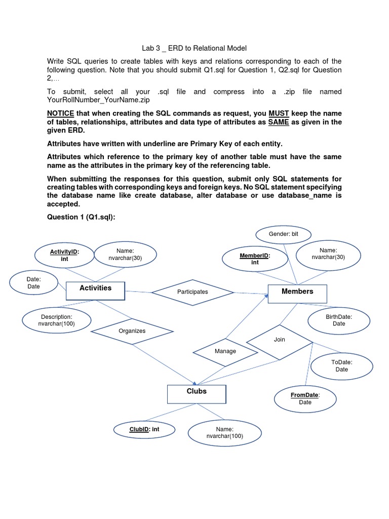Lab3 ERD2Relational Spring2020 PDF | PDF | Sql | Relational Database