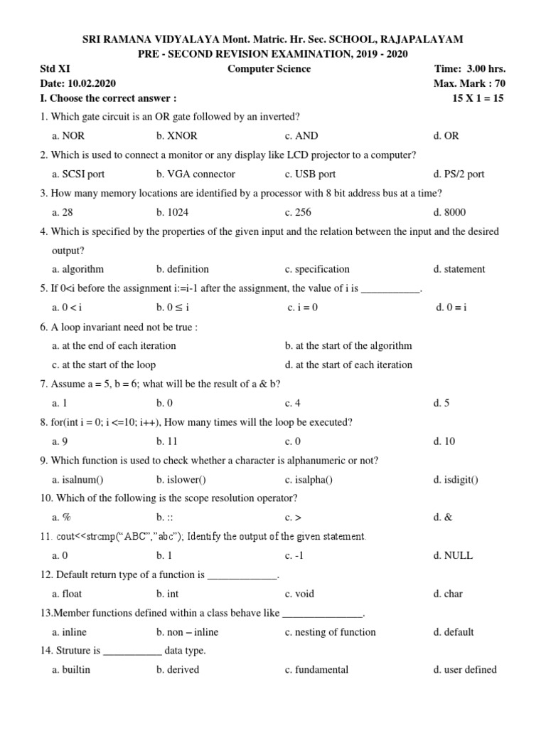 School Model Question Paper | PDF | C++ | Electronics