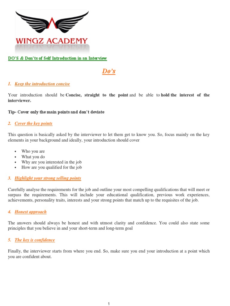 How To Introduce Yourself in An Interview? | PDF | Psychology ...