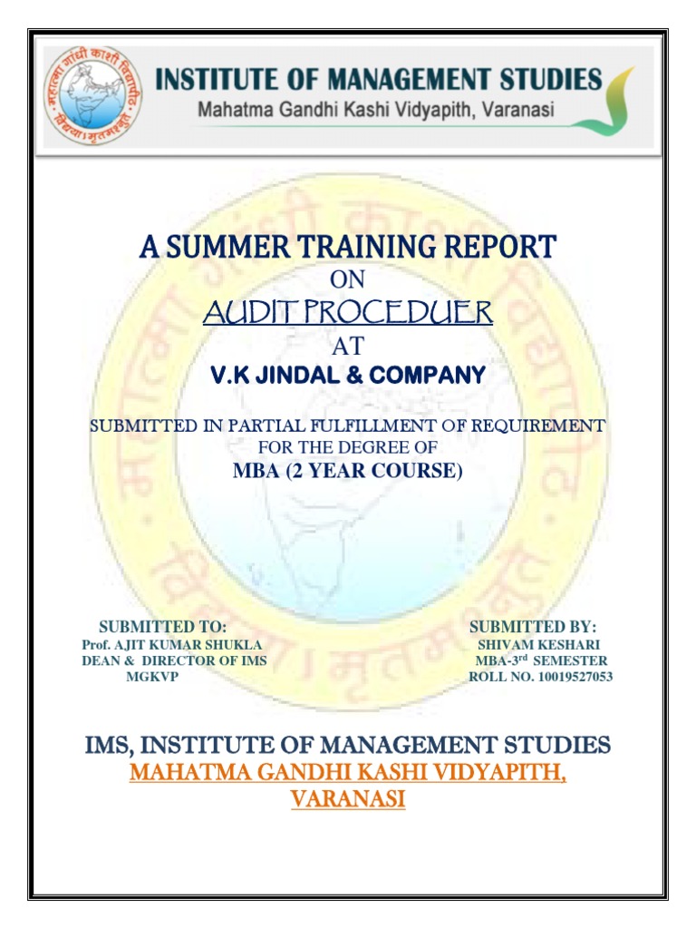 A Summer Training Report | PDF | Internal Control | Accounting