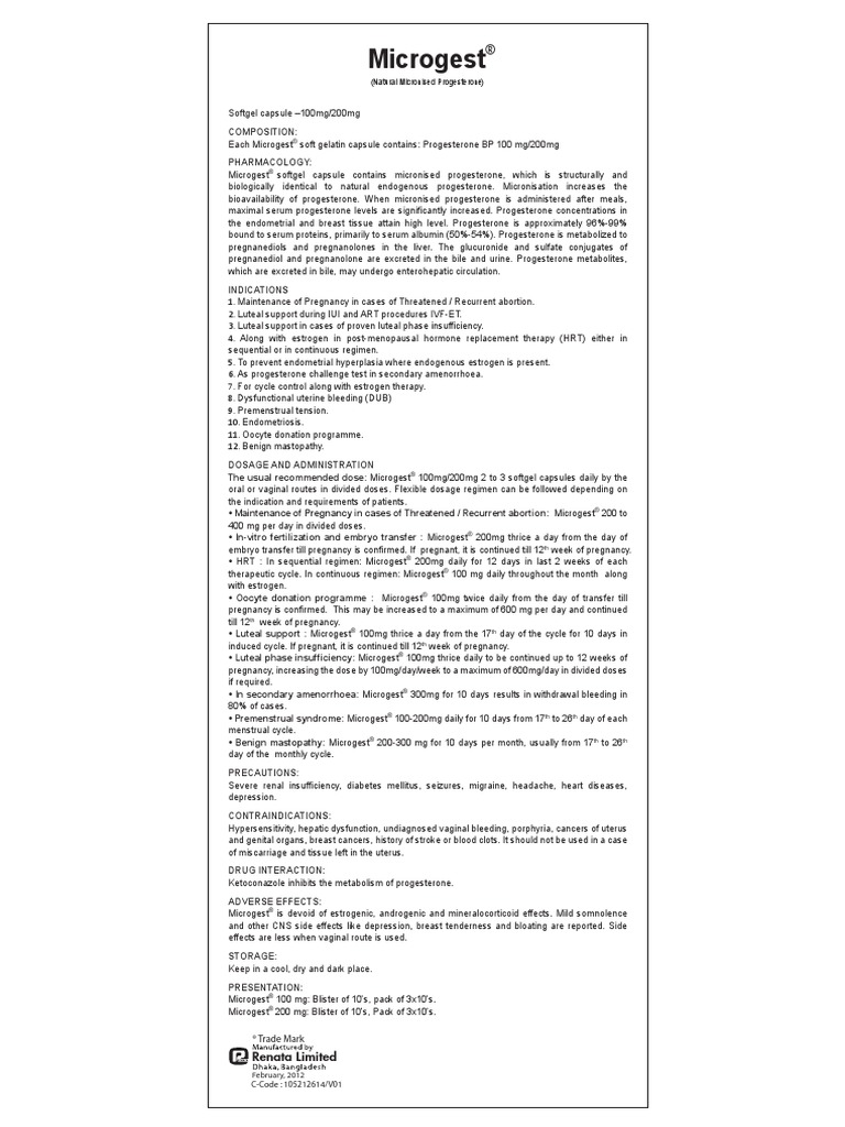 Microgest Insert | PDF | Progesterone | Hormone Replacement Therapy