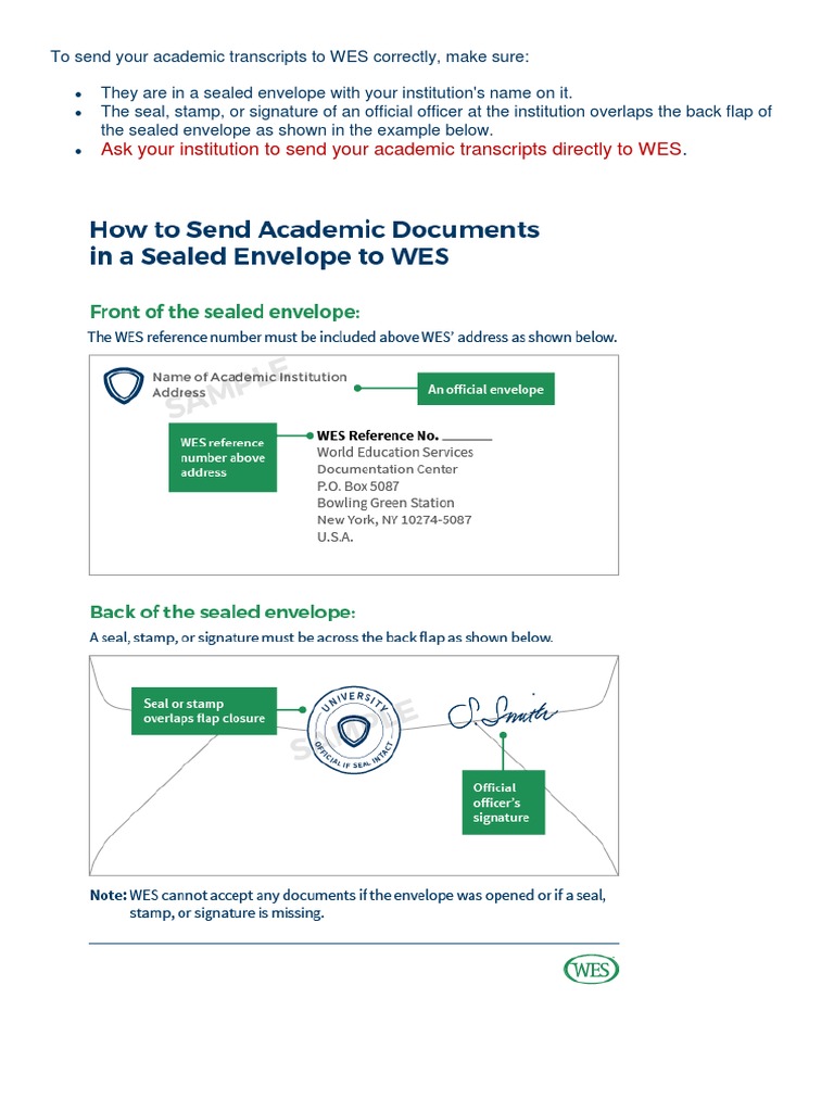 WES Envelope Instructions | PDF