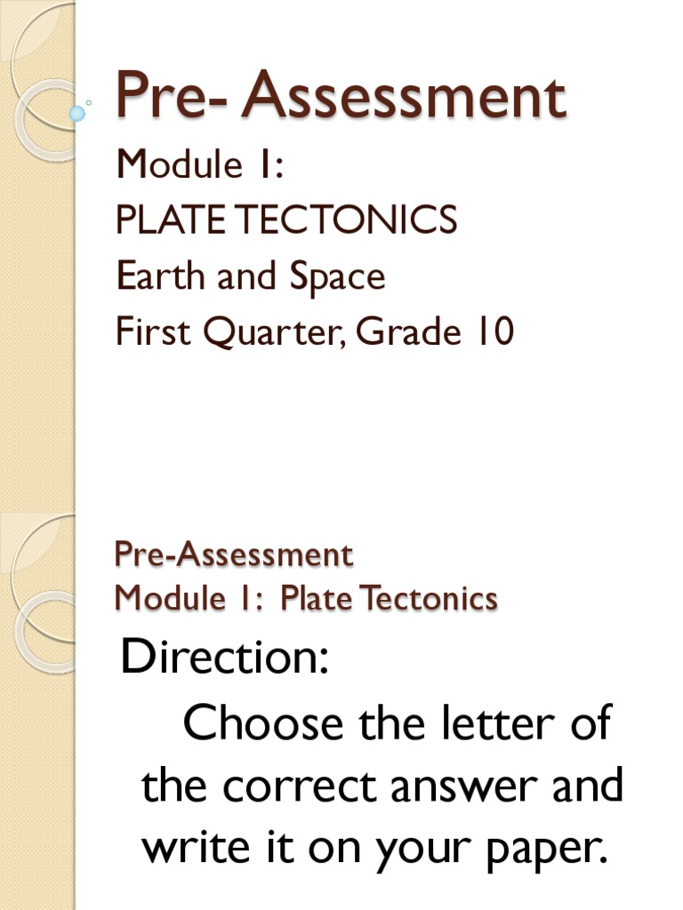 Pre-Assessment - Module 1 | PDF | Plate Tectonics | Earth Sciences