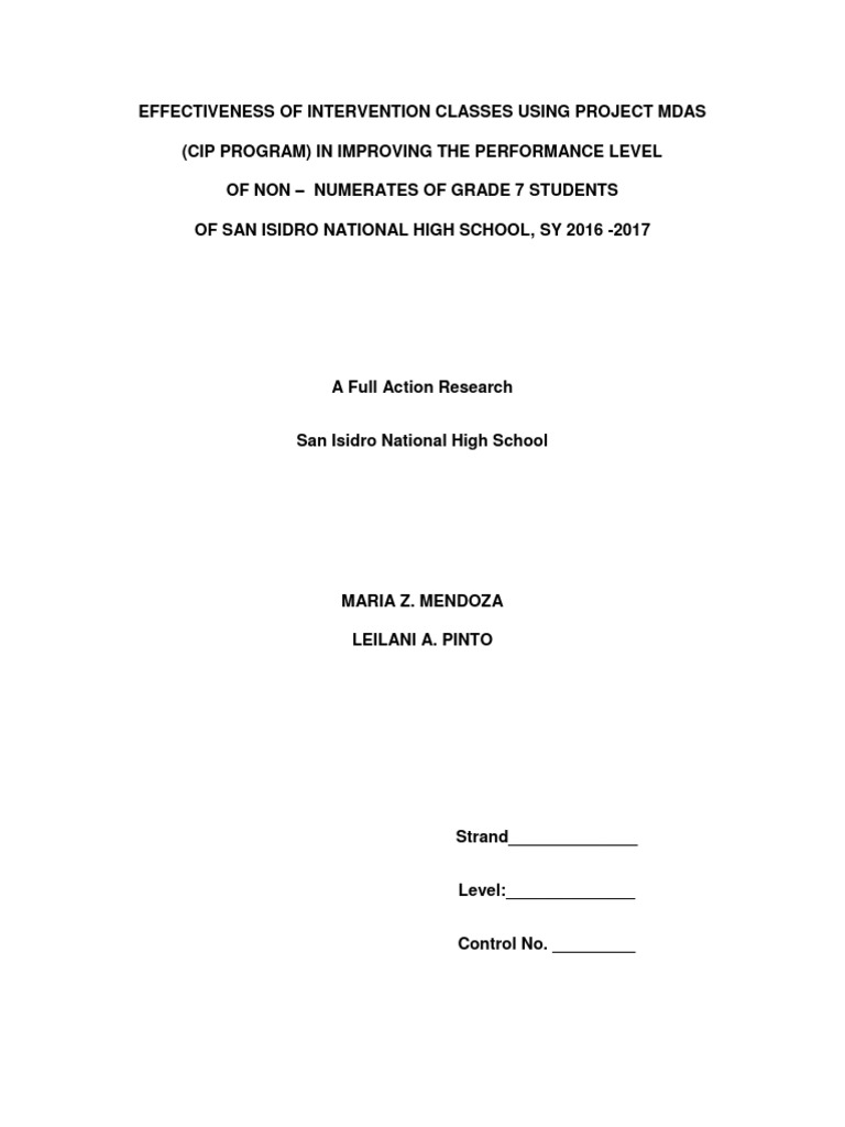 Effectiveness of Intervention Classes Using Project Mdas | PDF ...