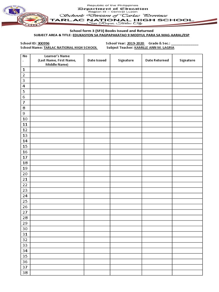 Modified School Form 3 | PDF