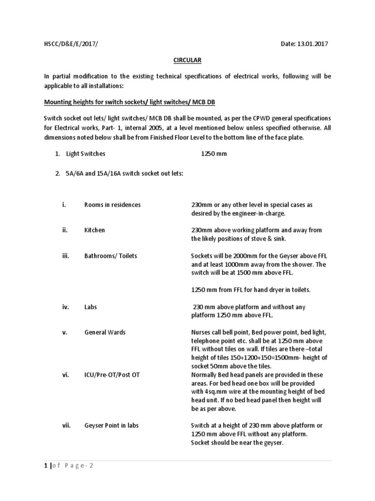 Mounting Heights of Electrical Points | PDF | Building Engineering | Home