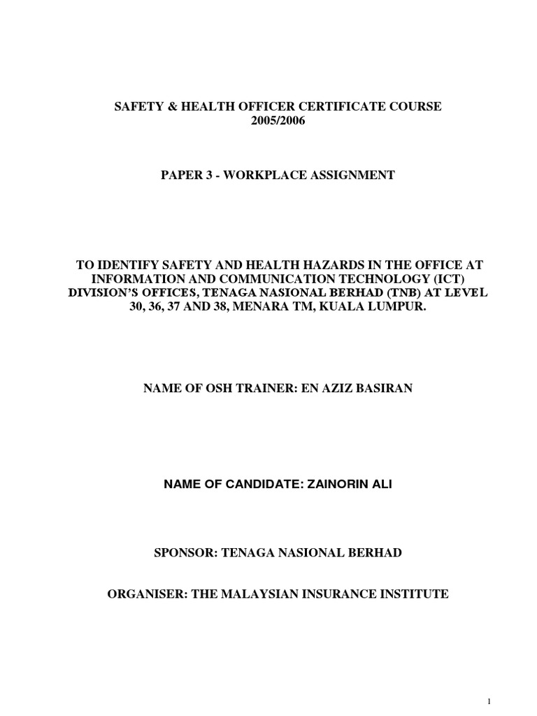 Office Safety Hazard Assessment Report | PDF | Computers | Technology ...
