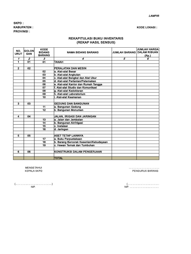 Form. Rekap Buku Inventaris | PDF