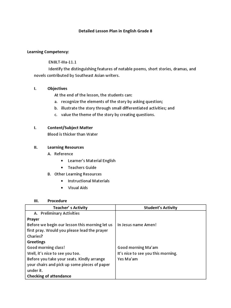 Blood Is Thicker Than Water Lesson Plan | PDF | Lesson Plan | Communication