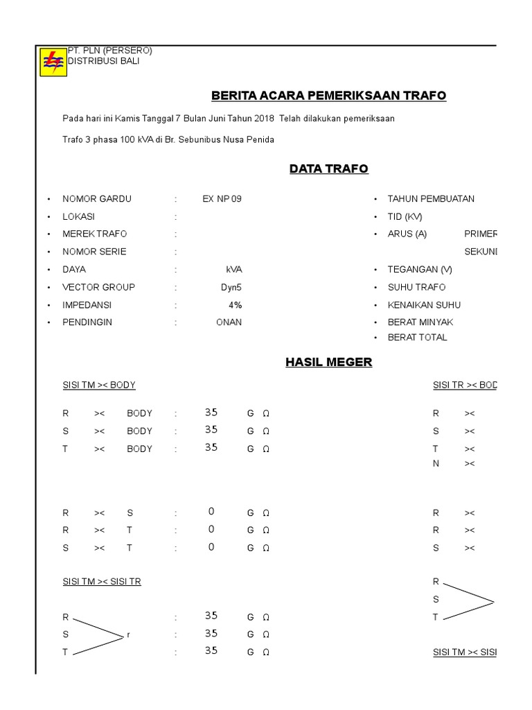 Form Megger Trafo | PDF