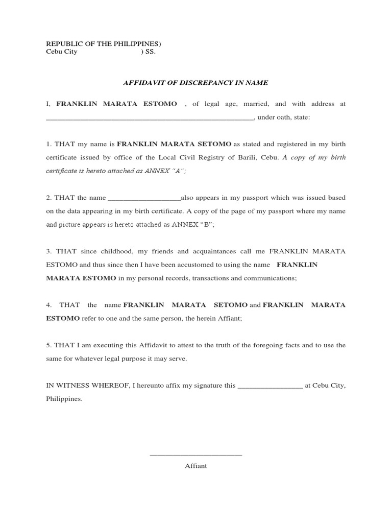 Affidavit of Discrepancy in Name | PDF