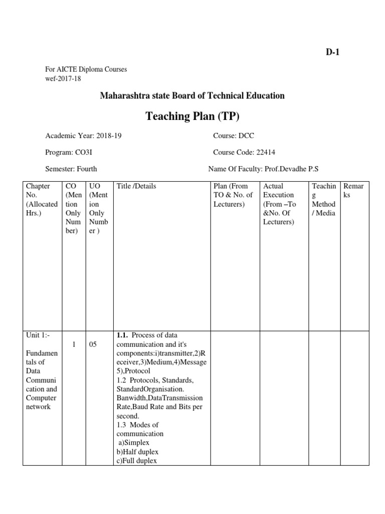 DCC Teaching Plan | PDF