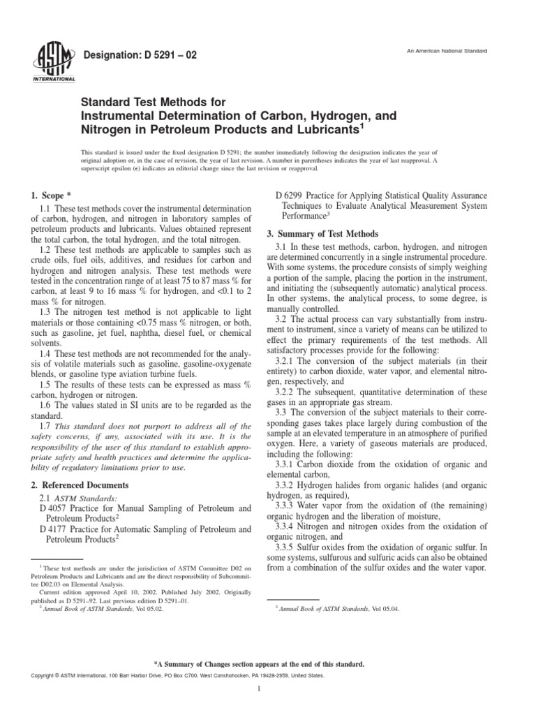 Astm D 5291-02 CHN PDF | PDF