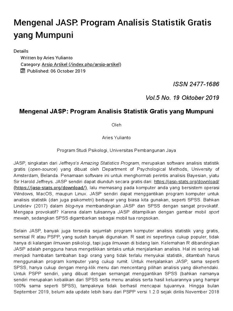 Mengenal JASP Program Analisis Statistik Gratis Yang Mumpuni | PDF