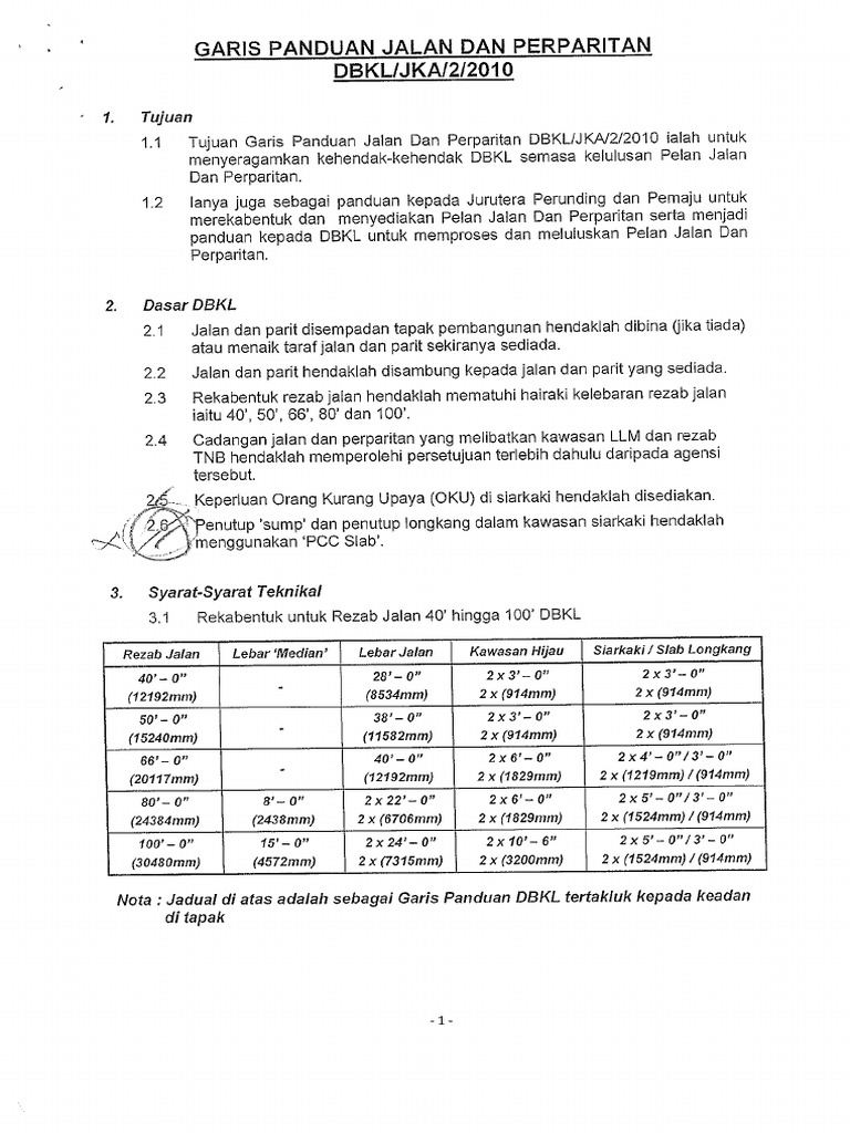 Garis Panduan Jalan Dan Perparitan DBKL 2010 | PDF