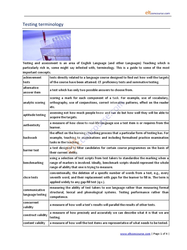 ELT Concourse Testing Terminology | PDF
