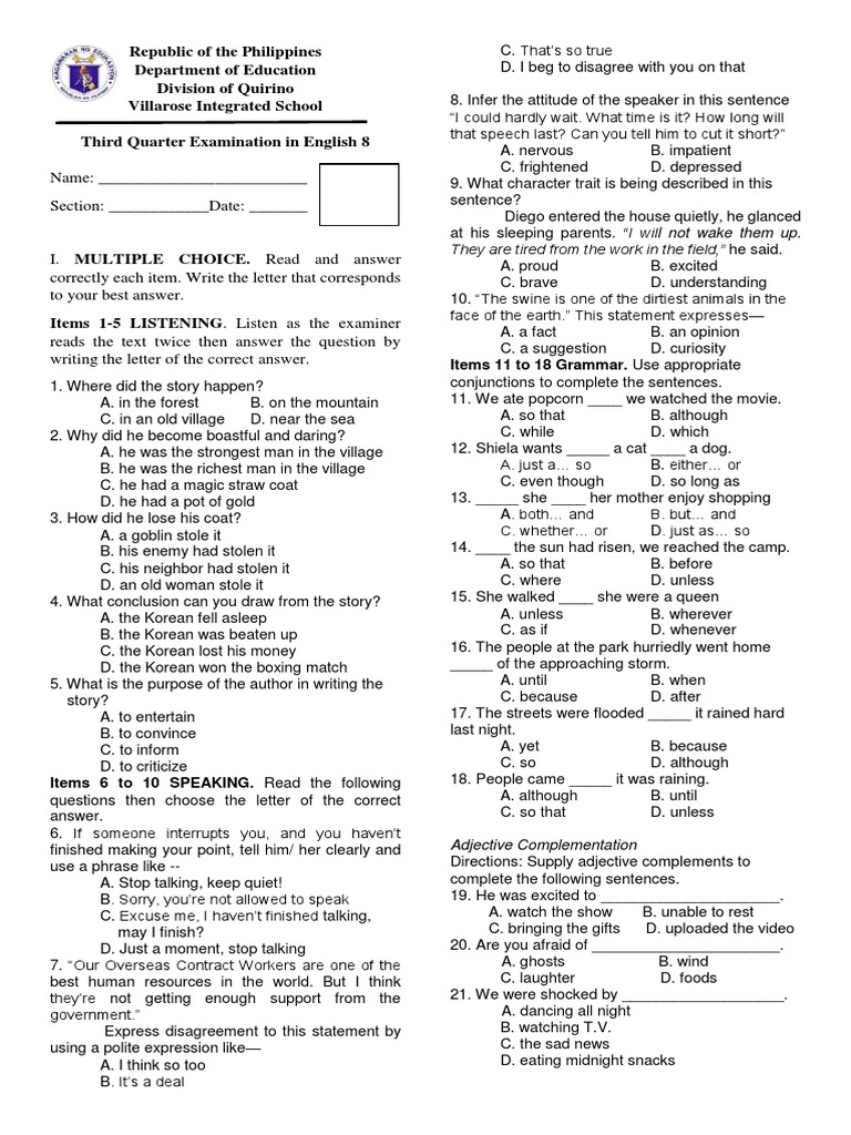 Grade 8 English | PDF