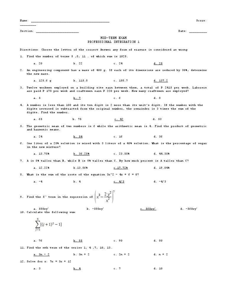 Prof-Integration 1 ME Answer Key | PDF