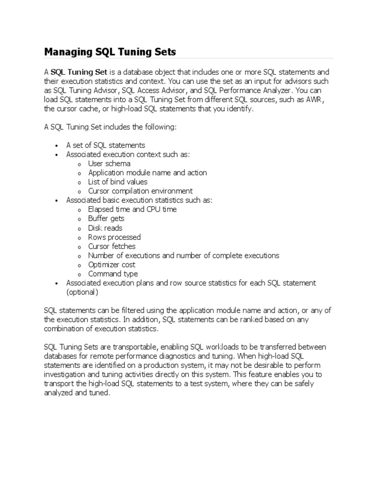 Oracle SQL Tuning Sets