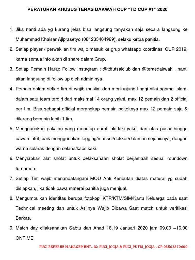 Aturan Pelaksanaan Turnamen TD Cup #1 2020 | PDF