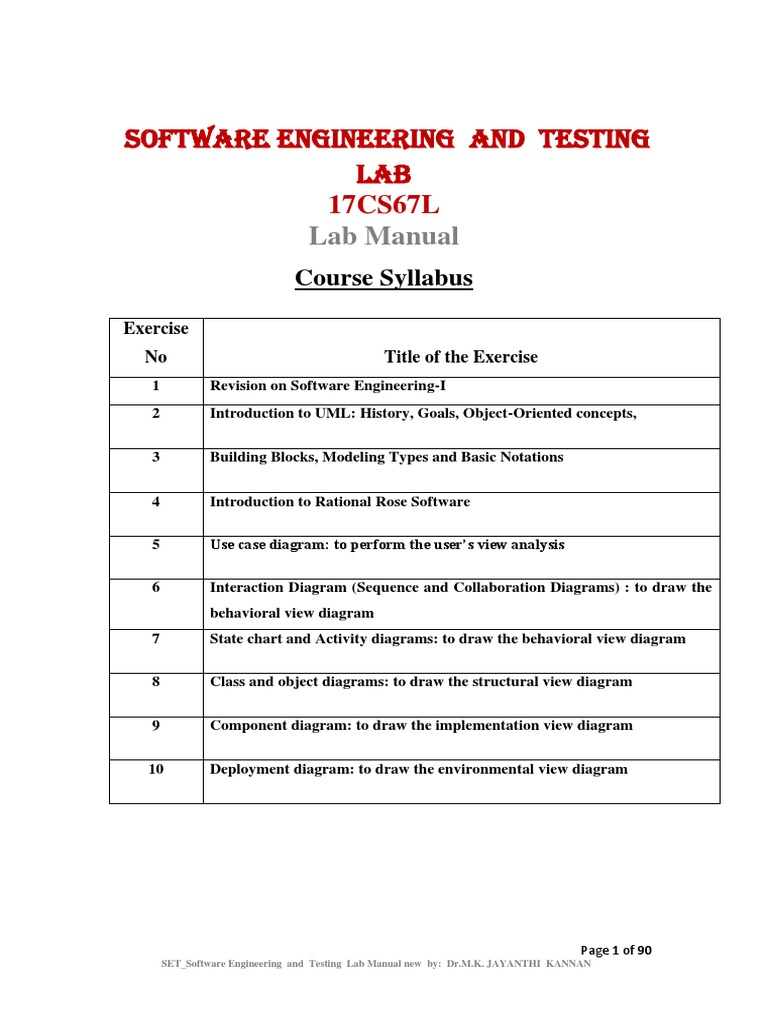 SET - Software Engineering and Testing Lab - 17CS67L - New | PDF