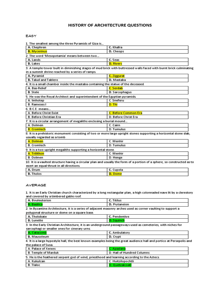 NAW - History of Architecture Questions PDF | PDF