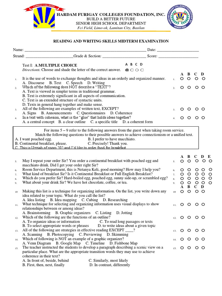 Midterm Examination Reading & Writing | PDF Midterm Examination Reading & Writing | PDF