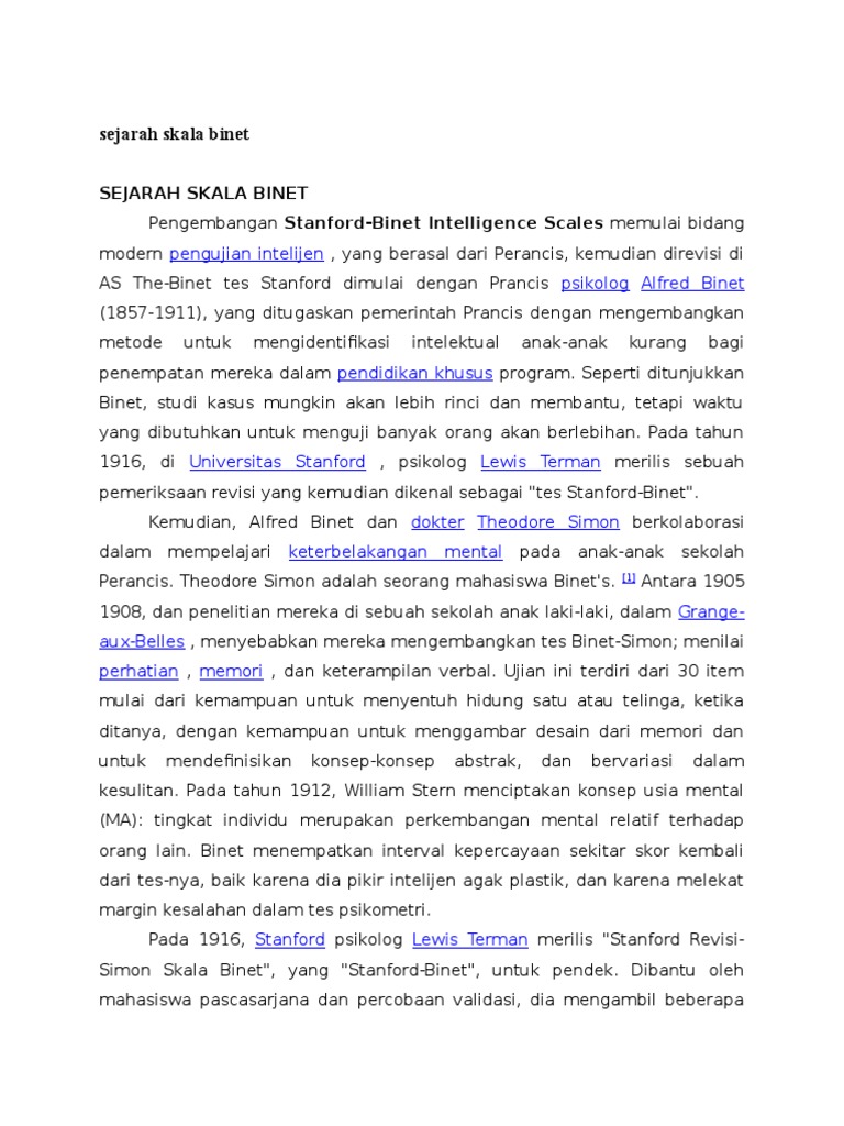 Sejarah dan Pengembangan Skala Binet | PDF | Sejarah
